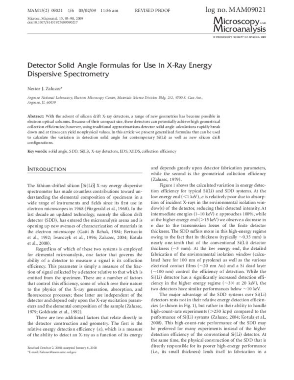 (PDF) Detector Solid Angle Formulas for Use in X-Ray Energy Dispersive ...