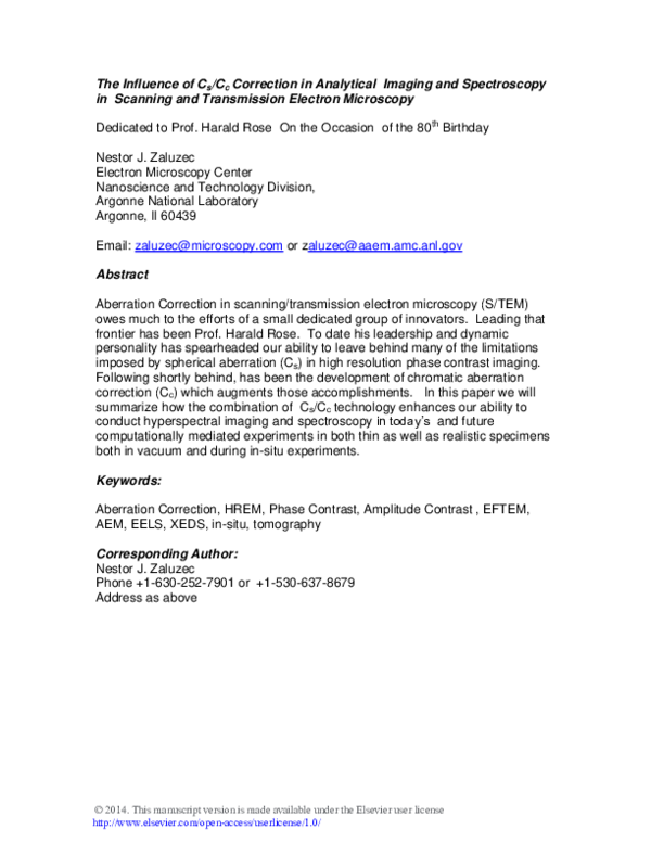 (PDF) The influence of Cs/Cc correction in analytical imaging and ...