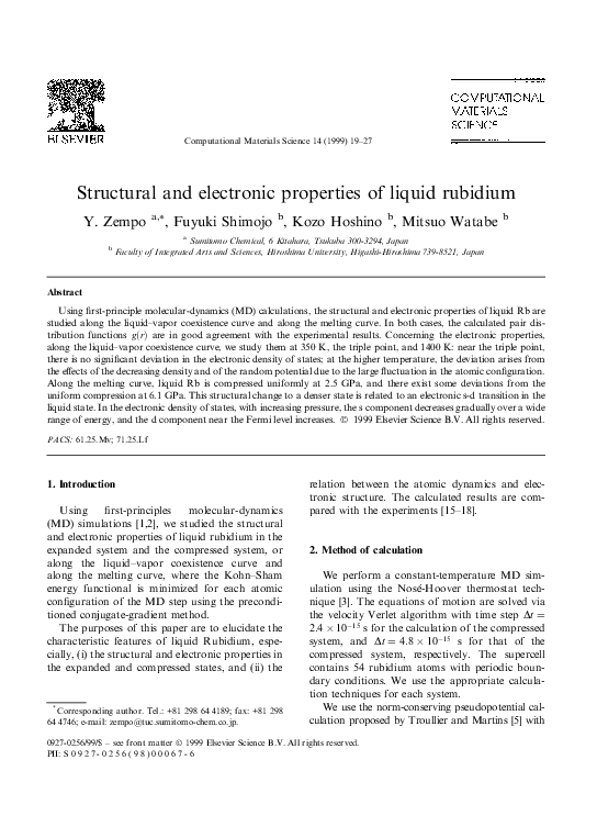 (PDF) Structural and electronic properties of liquid rubidium