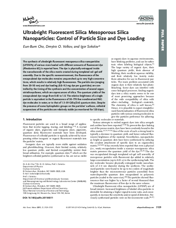 (PDF) Ultrabright Fluorescent Silica Mesoporous Silica Nanoparticles: Control of Particle Size ...