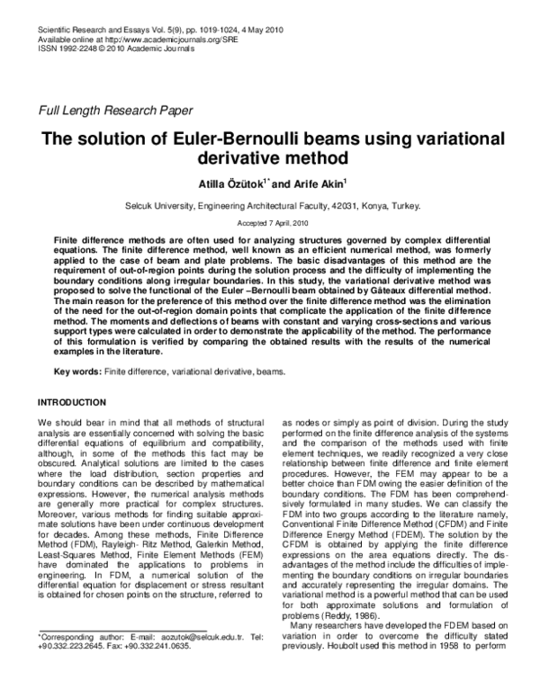 (PDF) The solution of Euler-Bernoulli beams using variational derivative method