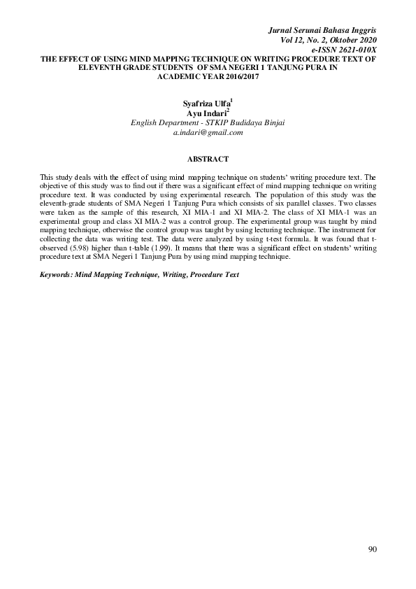 (PDF) The Effect of Using Mind Mapping Technique on Writing Procedure ...