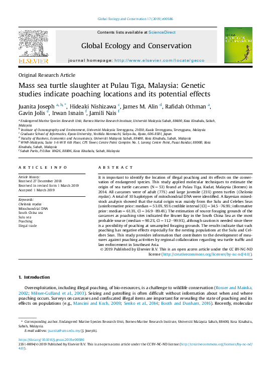 (PDF) Mass sea turtle slaughter at Pulau Tiga, Malaysia: Genetic ...