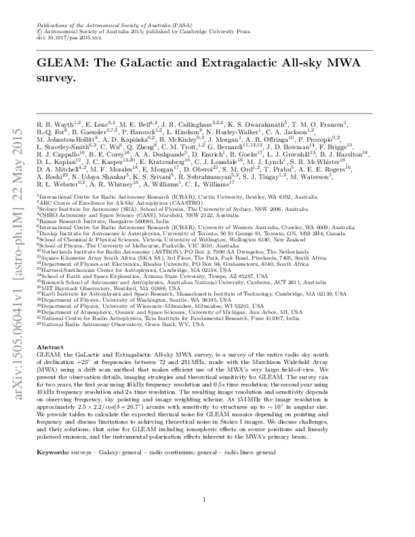 (PDF) GLEAM: The GaLactic and Extragalactic All-Sky MWA Survey | R ...