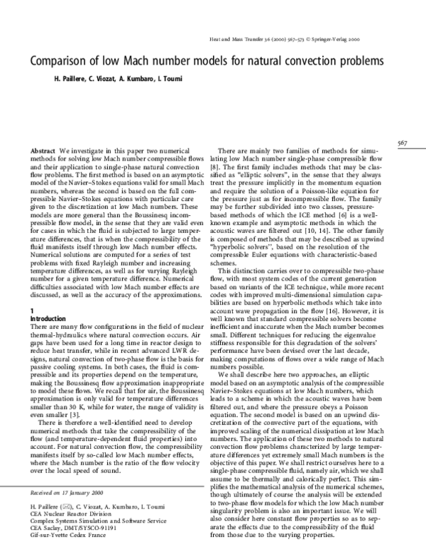(PDF) Comparison of low Mach number models for natural convection problems