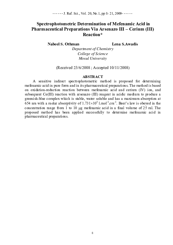 (PDF) Spectrophotometric Determination of Mefenamic Acid in ...