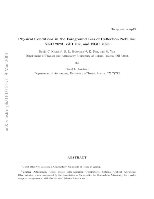 (PDF) Physical Conditions in the Foreground Gas of Reflection Nebulae ...