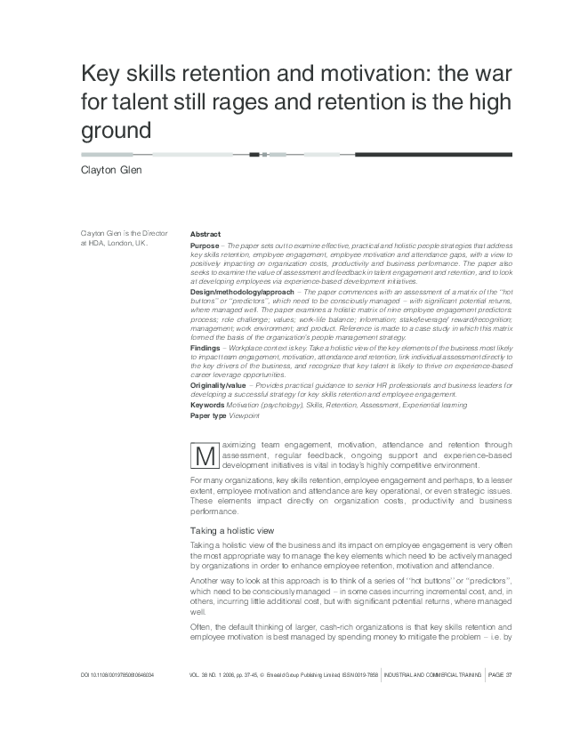 (PDF) Key skills retention and motivation: the war for talent still ...