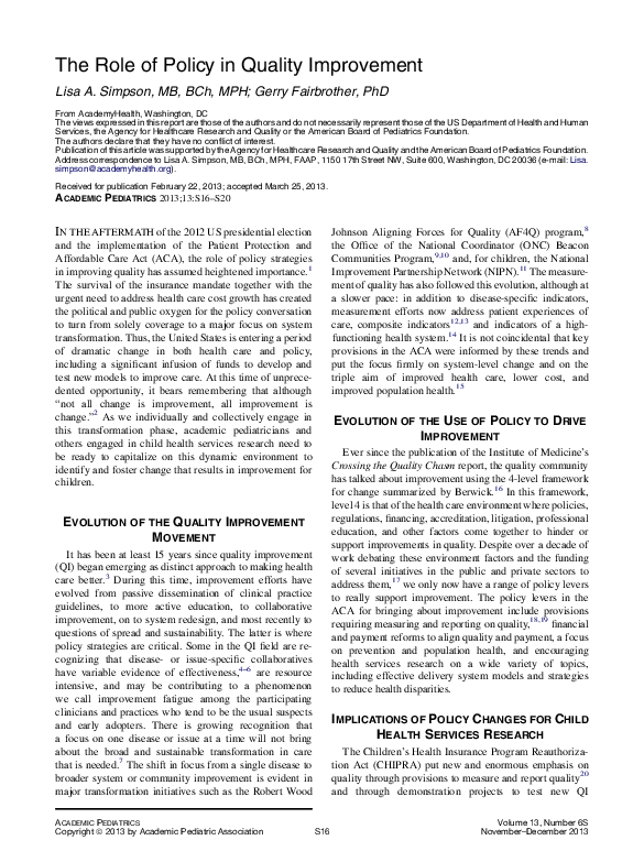 (PDF) The Role of Policy in Quality Improvement