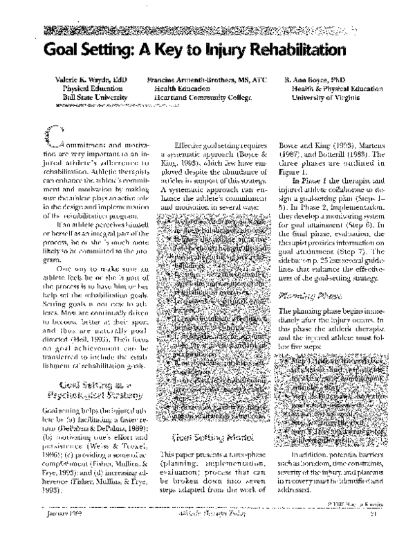 (PDF) Goal Setting: A Key to Injury Rehabilitation
