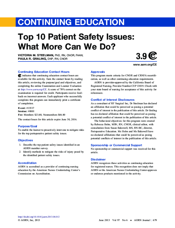 (PDF) Top 10 Patient Safety Issues: What More Can We Do?