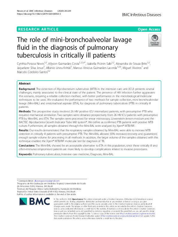 (PDF) Mini-BAL vs. ETA for Diagnosing Pulmonary Tuberculosis in ICU