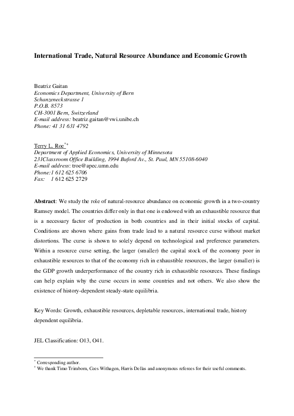 (PDF) International Trade, Natural Resource Abundance and Economic Growth