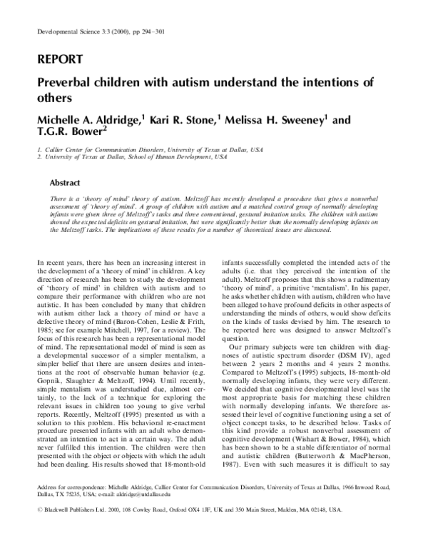 (PDF) Preverbal children with autism understand the intentions of others