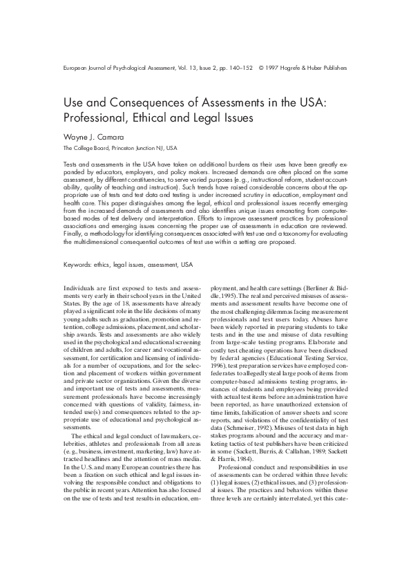 (PDF) Use and Consequences of Assessments in the USA: Professional ...