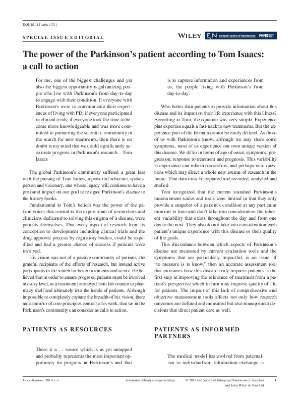 (PDF) The power of the Parkinson's patient according to Tom Isaacs: a ...