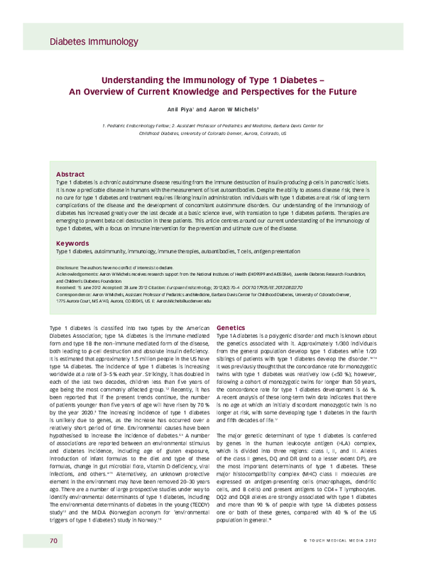 (PDF) Understanding the Immunology of Type 1 Diabetes – An Overview of ...