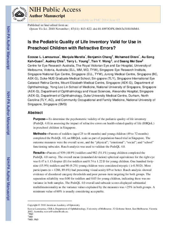 (PDF) Is the Pediatric Quality of Life Inventory Valid for Use in ...