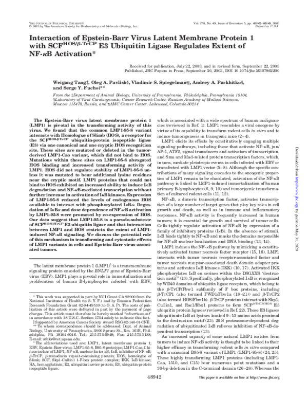 (PDF) Interaction of Epstein-Barr Virus Latent Membrane Protein 1 with ...