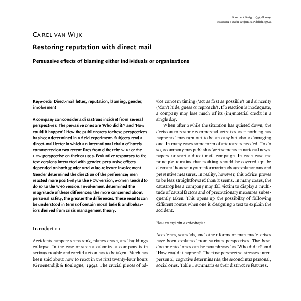 (PDF) Restoring reputation with direct mail: Persuasive effects of ...