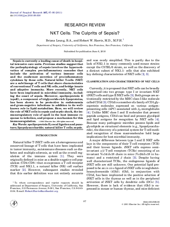 (PDF) NKT Cells: The Culprits of Sepsis?