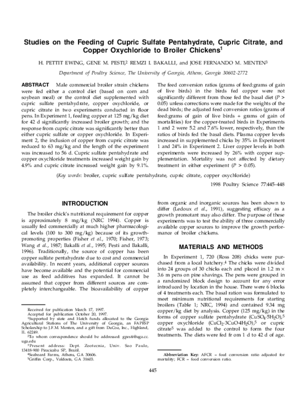 (PDF) Studies on the feeding of cupric sulfate pentahydrate, cupric ...
