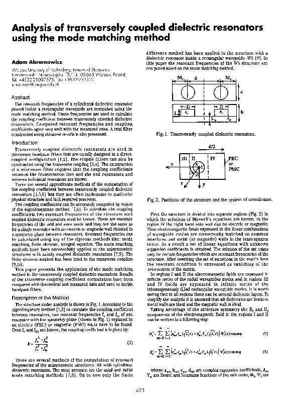 (PDF) Analysis of transversely coupled dielectric resonators using the mode matching method