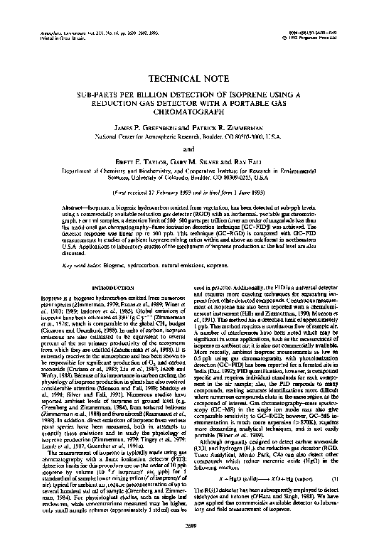 (PDF) Sub-parts per billion detection of isoprene using a reduction gas ...