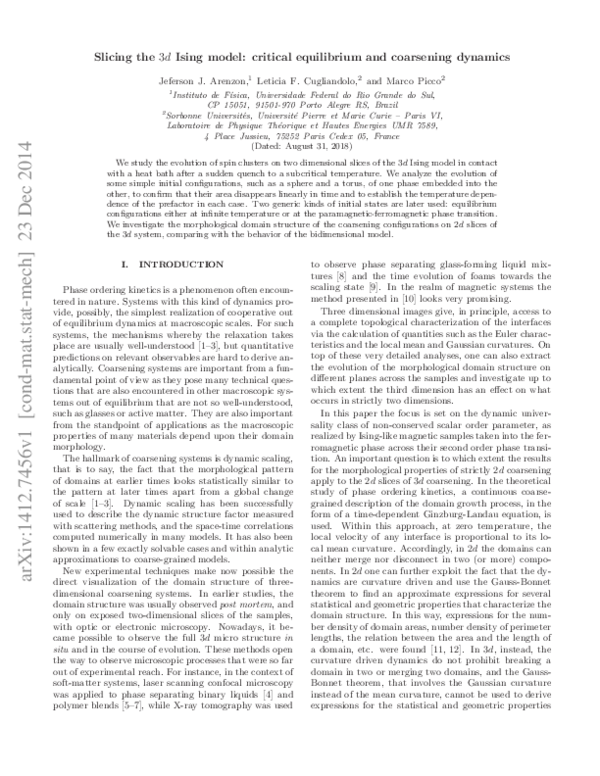 (PDF) Slicing the three-dimensional Ising model: Critical equilibrium and coarsening dynamics