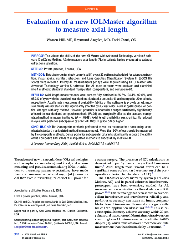 (PDF) Evaluation of a new IOLMaster algorithm to measure axial length