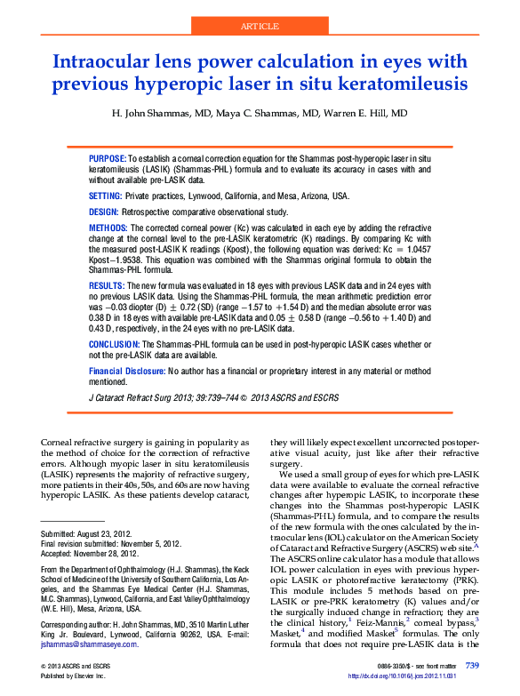 (PDF) Intraocular lens power calculation in eyes with previous hyperopic laser in situ ...