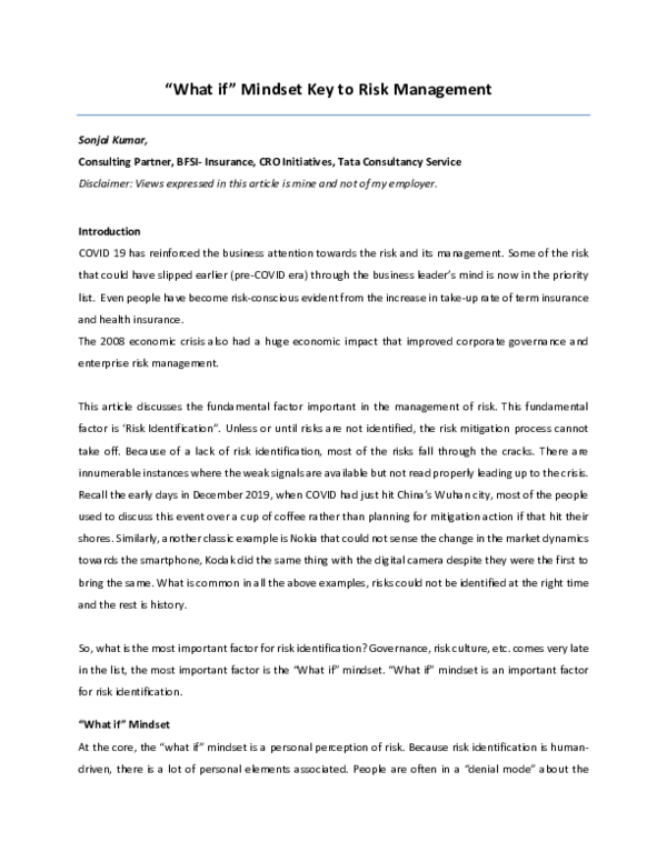 (PDF) "What if" Mindset Key to Risk Management