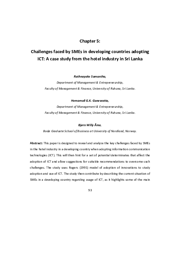 (PDF) Challenges faced by SMEs in developing countries adopting ICT: A case study from the hotel ...