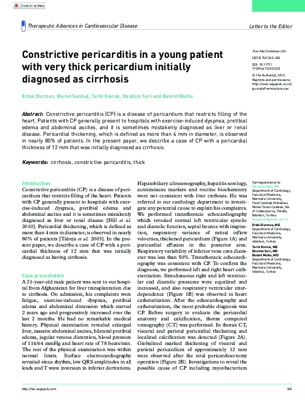 (PDF) Constrictive pericarditis in a young patient with very thick pericardium initially ...