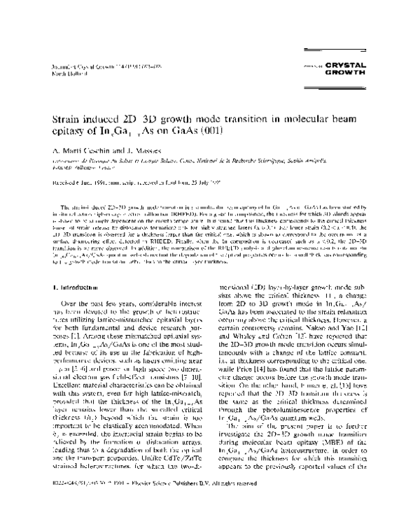 (PDF) Strain induced 2D–3D growth mode transition in molecular beam epitaxy of InxGa1t-xAs on ...