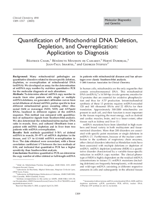 (PDF) Mitochondrial DNA depletion syndrome: New descriptions and the use of citrate synthase as ...