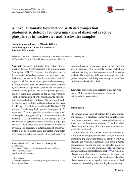 Pdf A Novel Automatic Flow Method With Direct Injection Photometric Detector For Determination