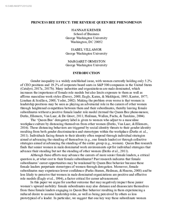 (PDF) Princess Bee Effect: The Reverse Queen Bee Phenomenon | Hannah ...