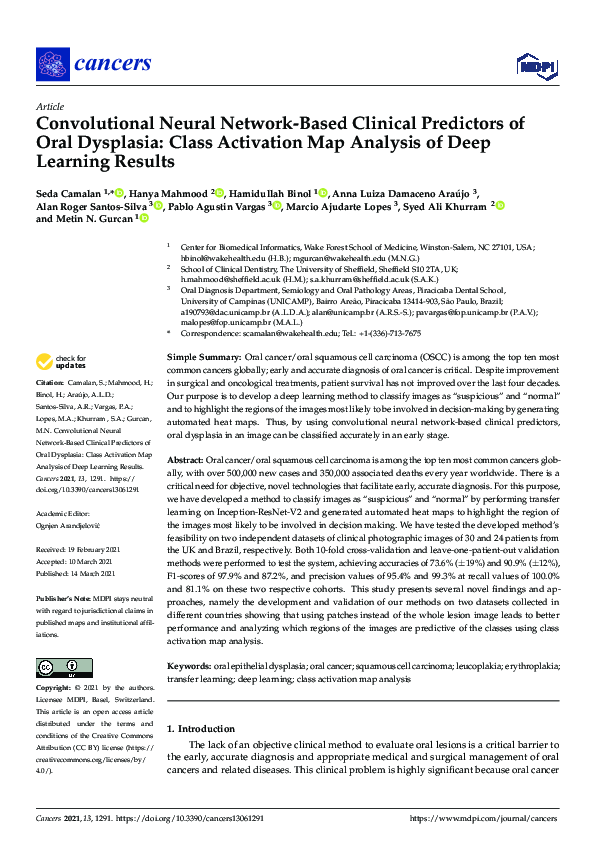 (PDF) Convolutional Neural Network-Based Clinical Predictors of Oral ...