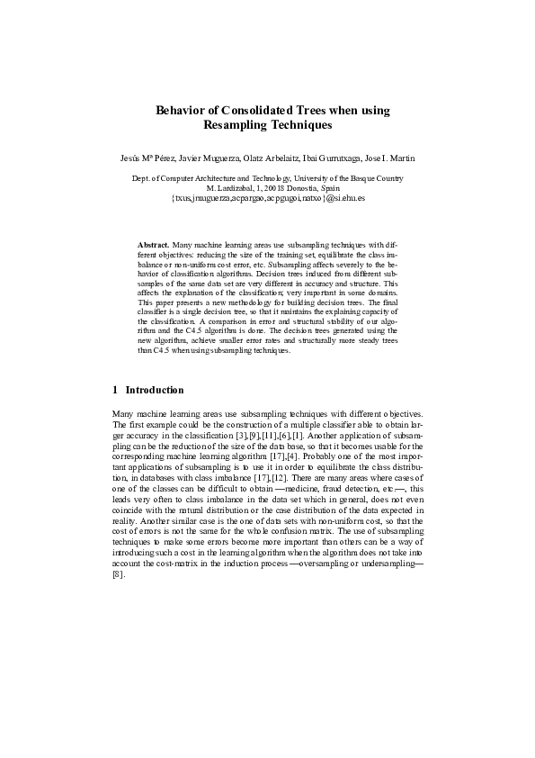 (PDF) Behavior of Consolidated Trees when using Resampling Techniques