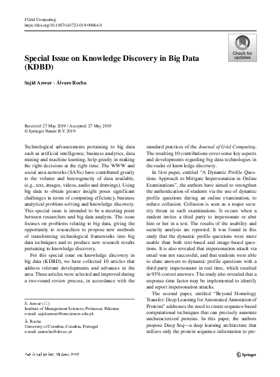 (PDF) Special Issue on Knowledge Discovery in Big Data (KDBD)