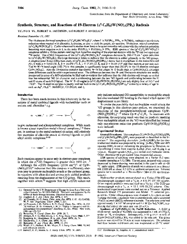 (PDF) Synthesis, structure, and reactions of 19-electron (.eta.5-C5H5)W ...