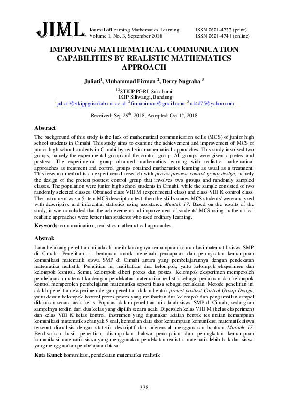 (PDF) Improving Mathematical Communication Capabilities by Realistic ...
