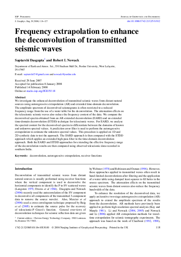 (PDF) Frequency extrapolation to enhance the deconvolution of transmitted seismic waves