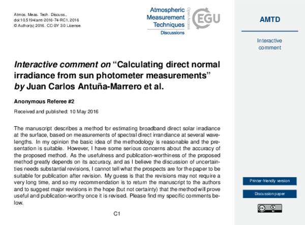 (PDF) Calculating direct normal irradiance from sun photometer measurements