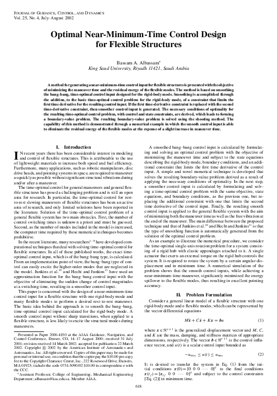 (PDF) Optimal Near-Minimum-Time Control Design for Flexible Structures