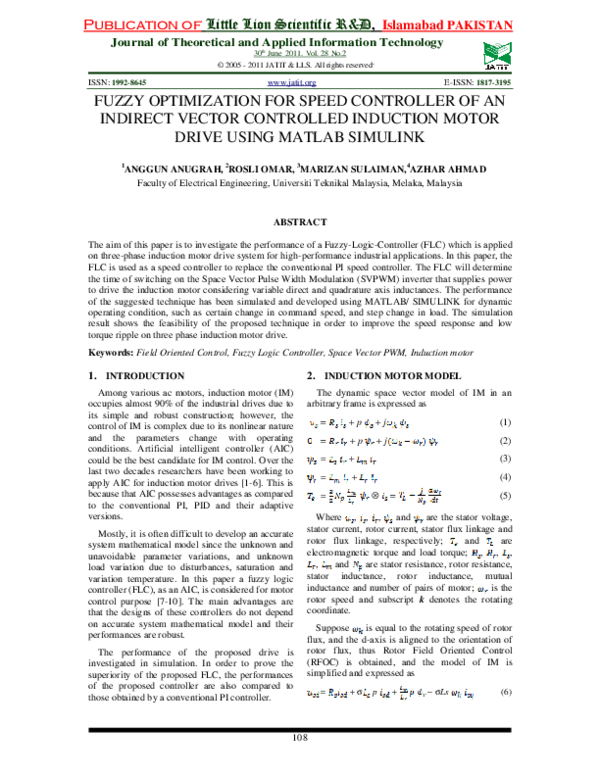 (PDF) Fuzzy Optimization for Speed Controller of an Indirect Vector Controlled Induction Motor ...