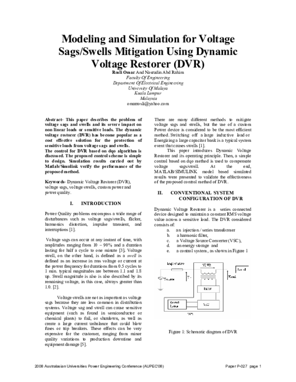 (PDF) Modeling and simulation for voltage sags/swells mitigation using ...
