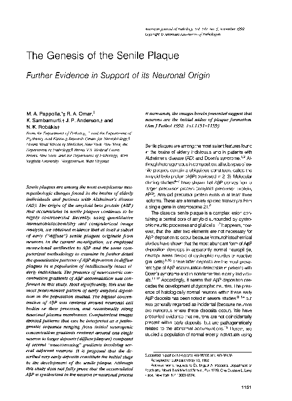 (PDF) The genesis of the senile plaque. Further evidence in support of its neuronal origin ...