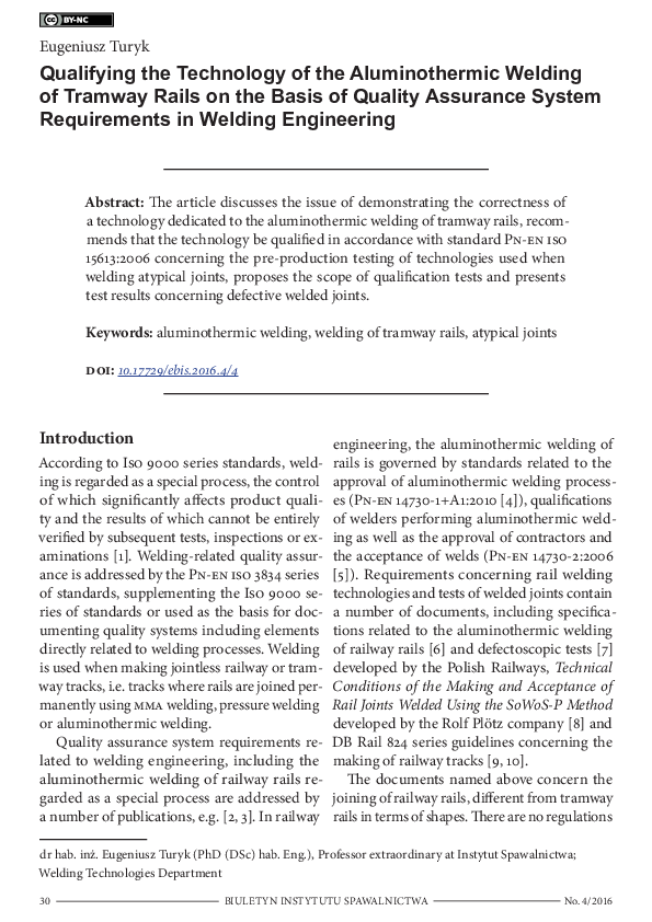 (PDF) Qualifying the technology of the aluminothermic welding of tramway rails on the basis of ...